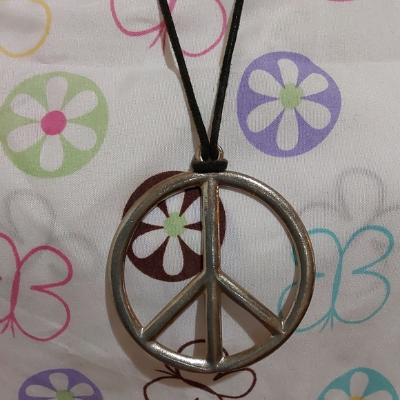 Vintage | Jewelry | Vintage Peace Sign Metal Pendant On Cord | Poshmark